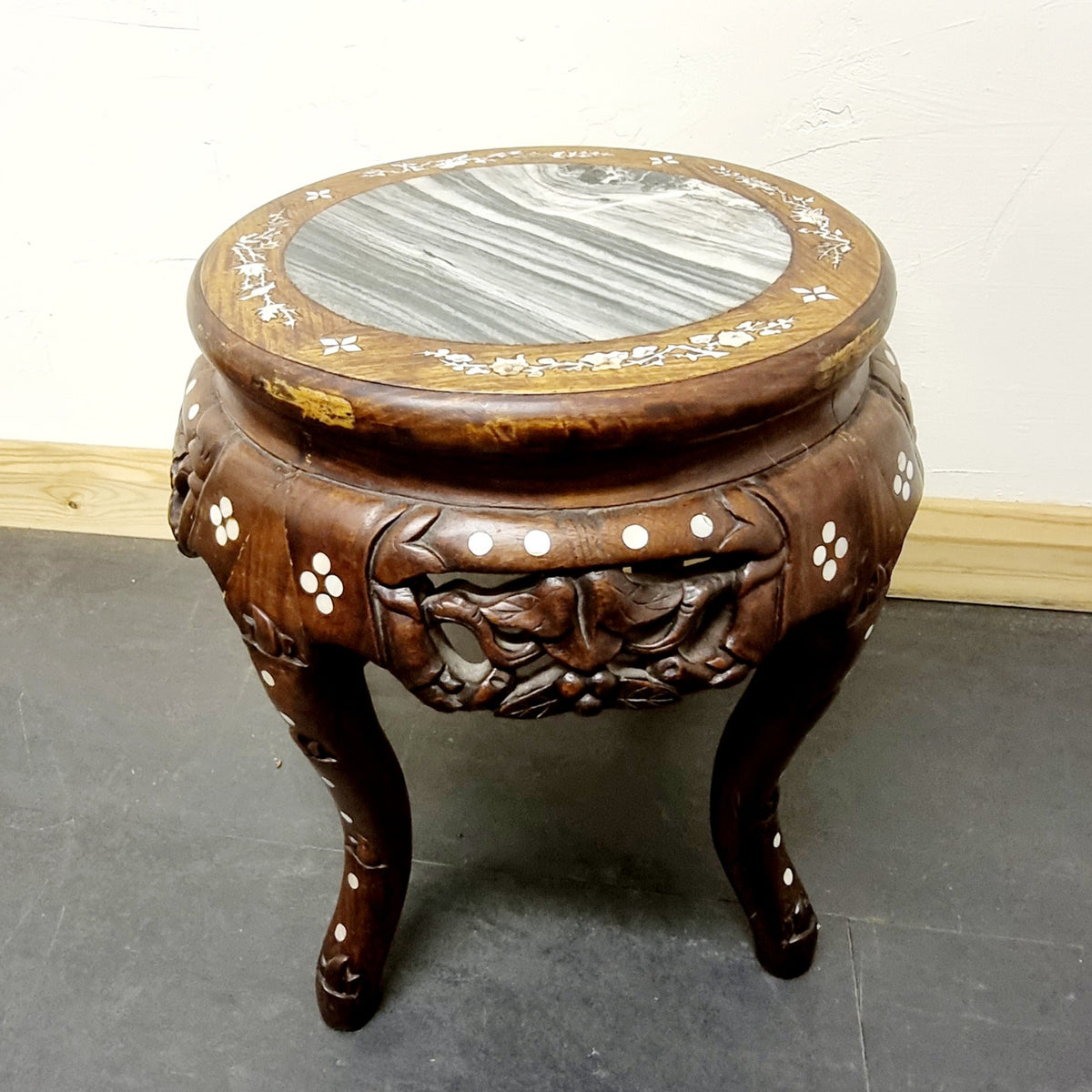 Pair of Antique 19th Century Chinese Inlaid Rosewood Side Tables