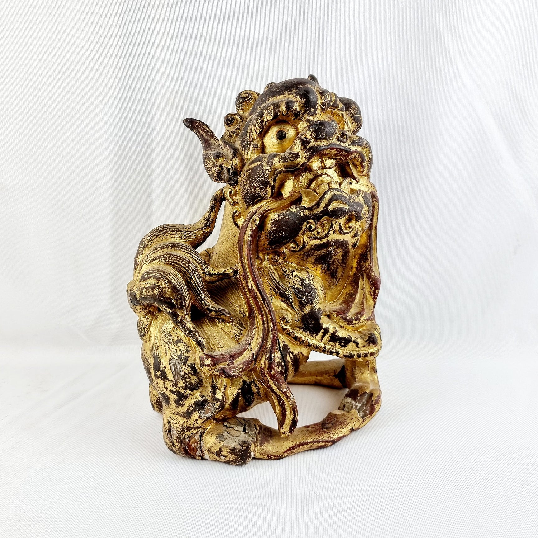Gilt Chinese Carved Wood Dog of Foo